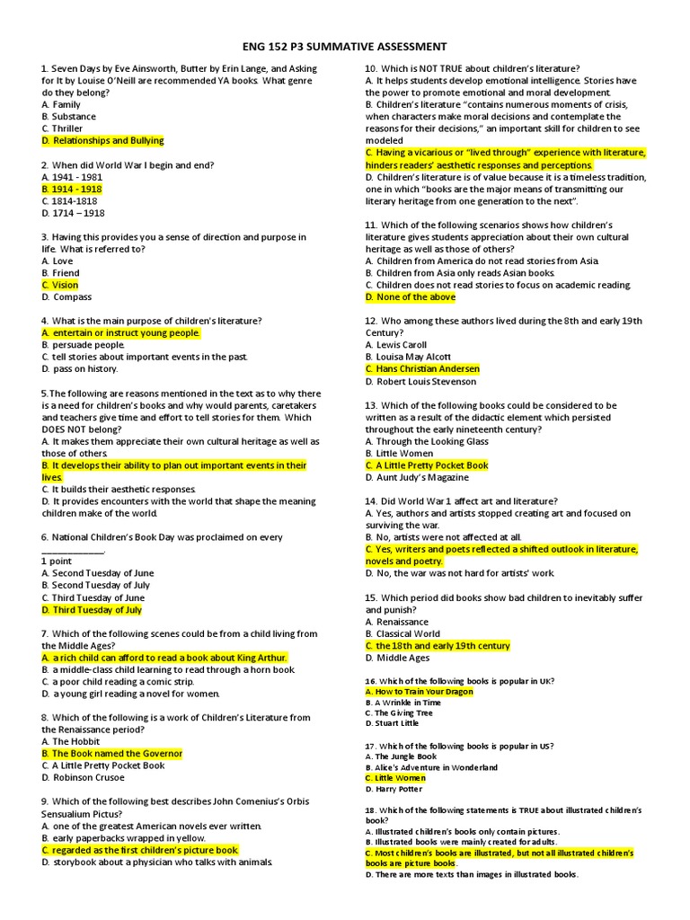 ENG 152 P3 Summative Assessment Insights | PDF | Children's Literature ...