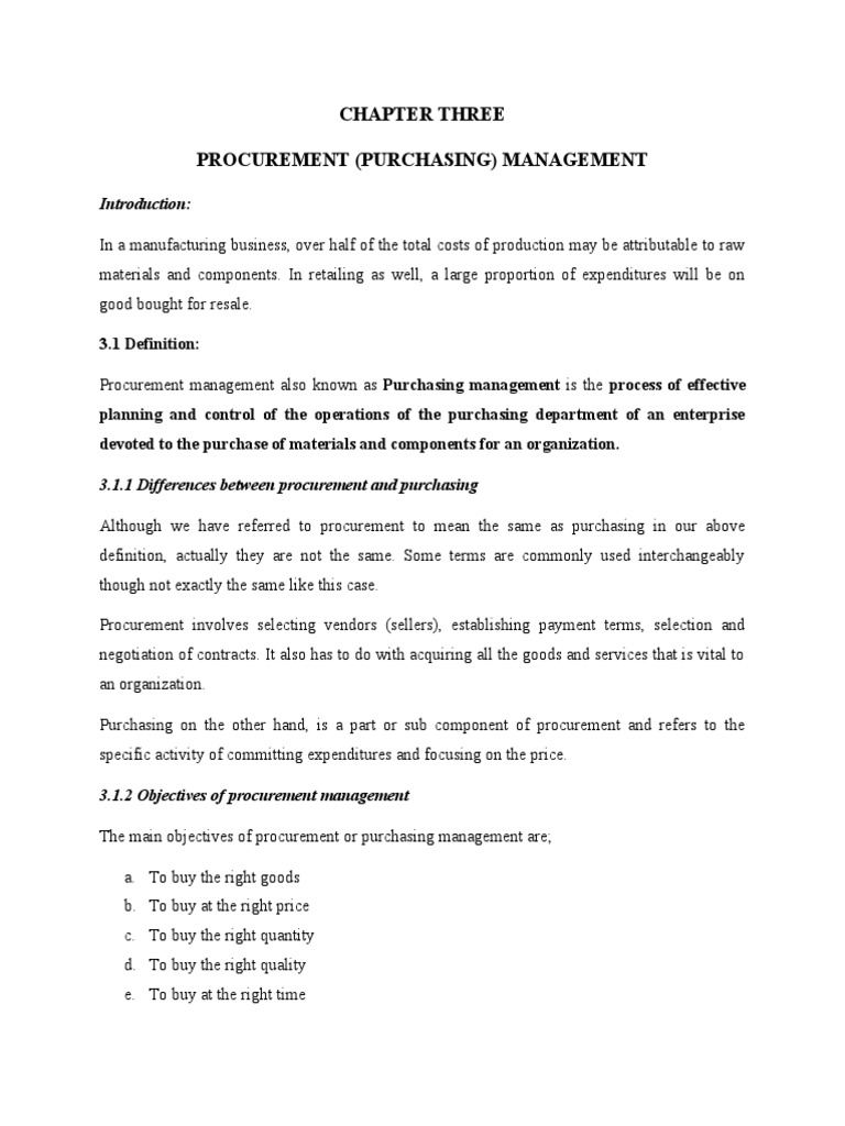 Chapter Three Procurement Management | PDF | Procurement | Prices