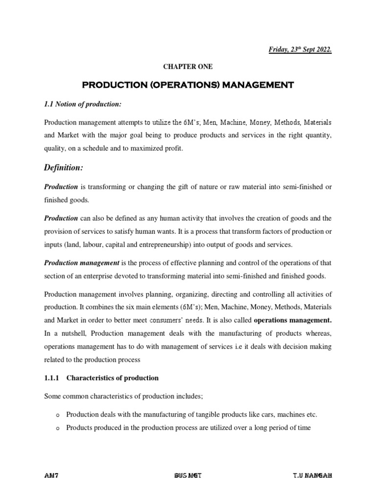 Production MGT Chapter One | PDF | Lean Manufacturing | Secondary ...