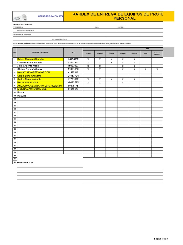 Kardex-REQUERIMIENTO EPP S | PDF