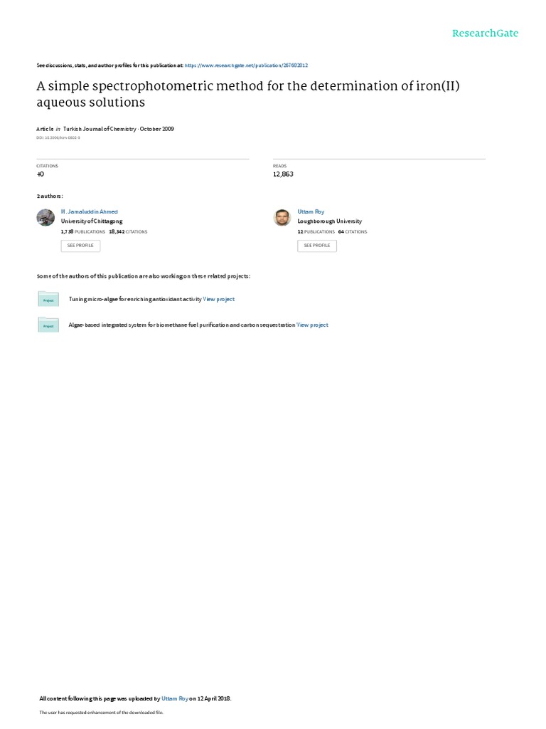 A Simple Spectrophotometric Method For The Determi Download Free Pdf Ph Iron