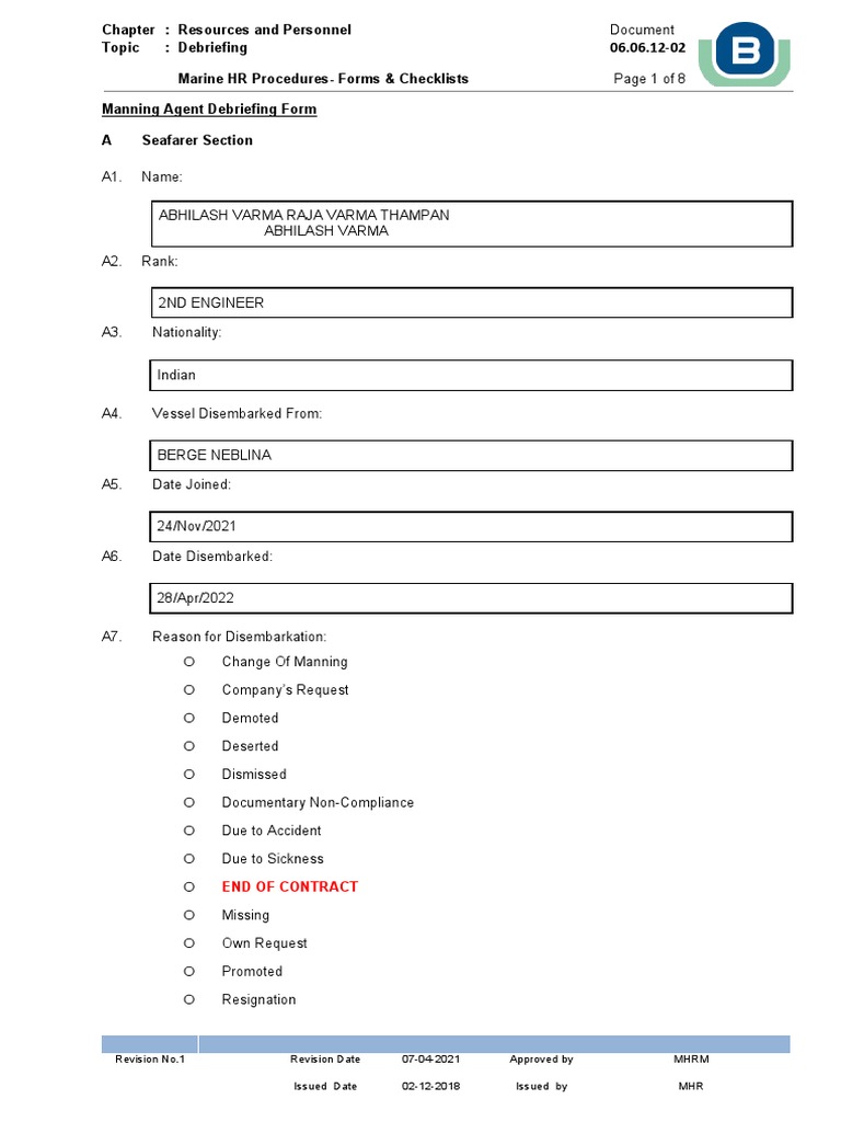 Manning Agent Debriefing Form | PDF