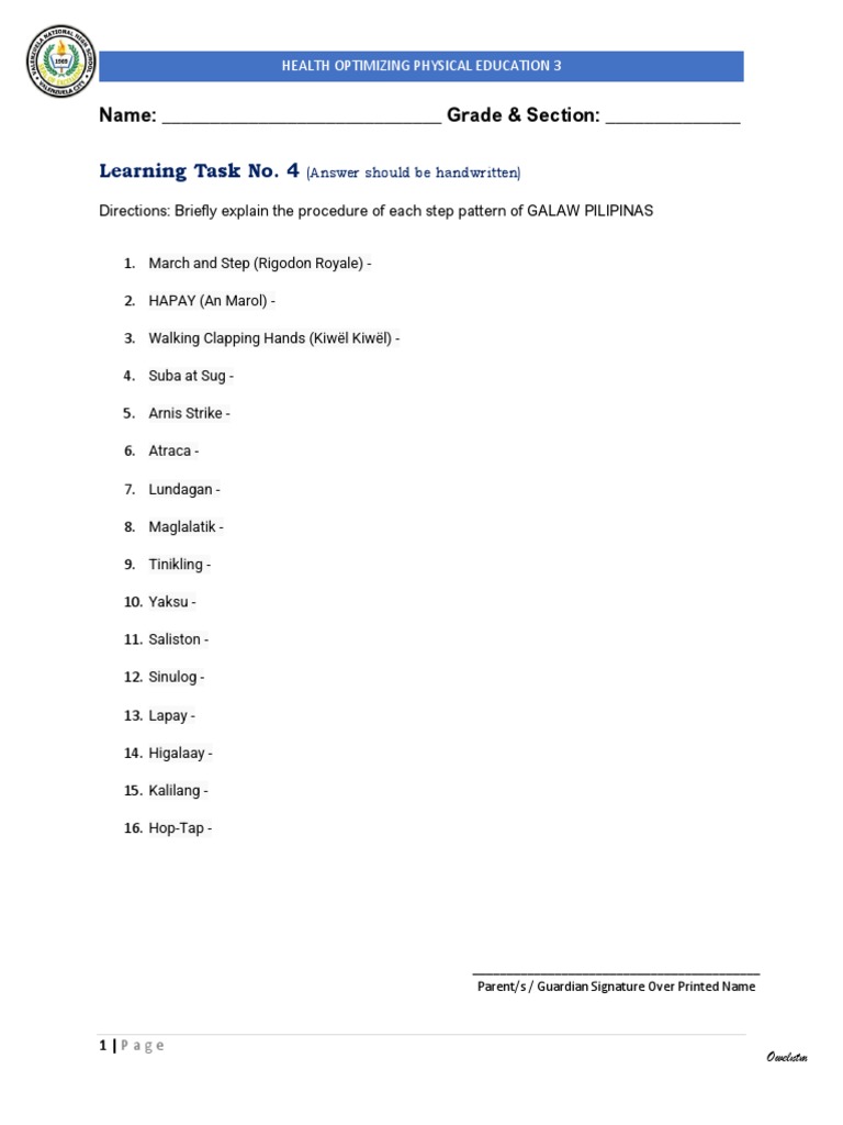 HOPE 3 Learning Task No. 4 | PDF