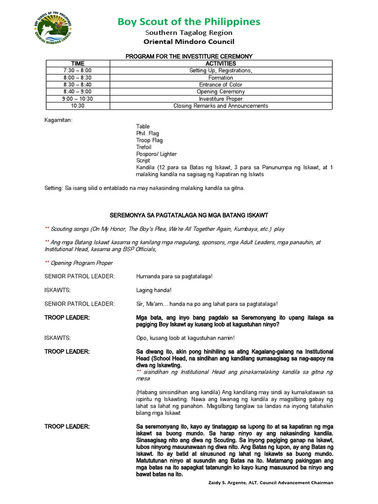 Seremonya NG Pagtatalaga Boy Scouts Section | PDF