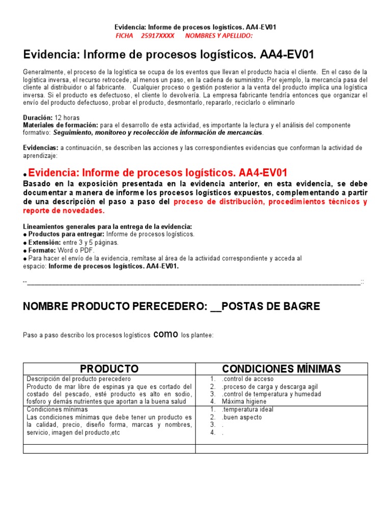 ACTIVIDAD 4. GUIA - PLANTILLA - Evidencia Informe de Procesos Logísticos. AA4-EV01 | PDF ...