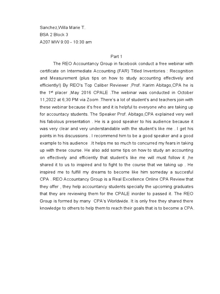 Reflection PAPER in REO WEBINAR | Download Free PDF | Inventory ...