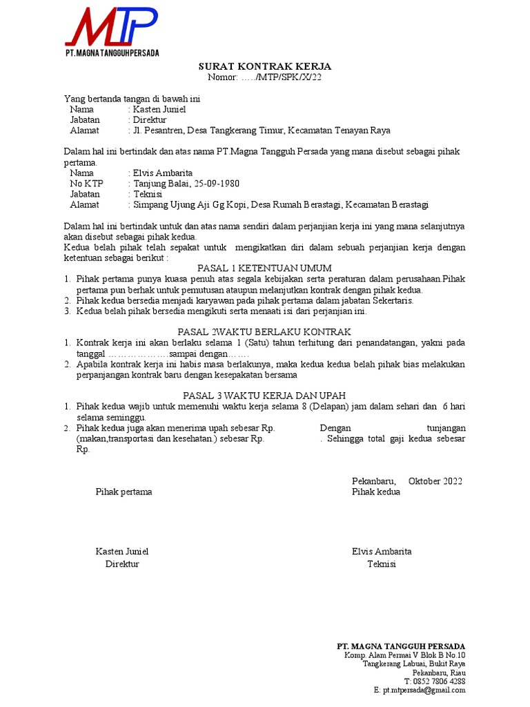 Format Kontrak Kerja | PDF