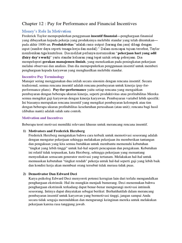 Chapter 12 - Pay For Performance and Financial Incentives | PDF