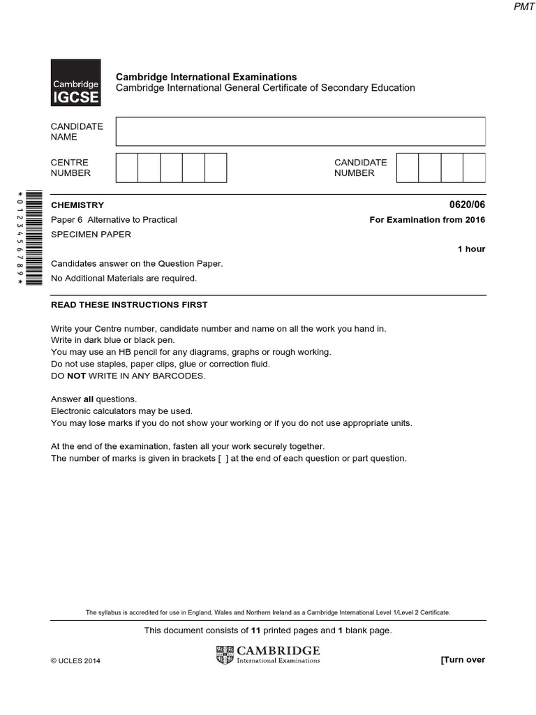 Specimen 2016 QP - Paper 6 CIE Chemistry IGCSE | PDF | Chemical ...