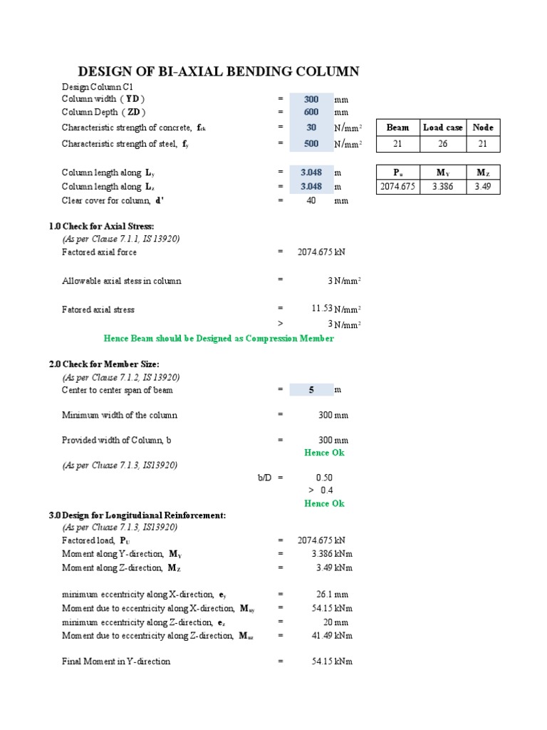 13920-COLUMN DESIGN Excel | Download Free PDF | Beam (Structure) | Column