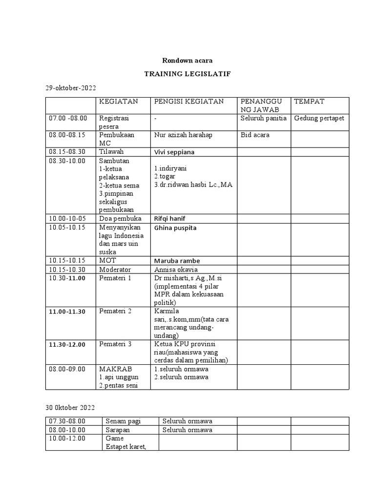 Rondown Acara Dan RAB DIVISI ACARA-1 | PDF