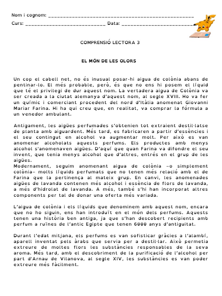 Comprensió Lectora 3 (Català) | PDF