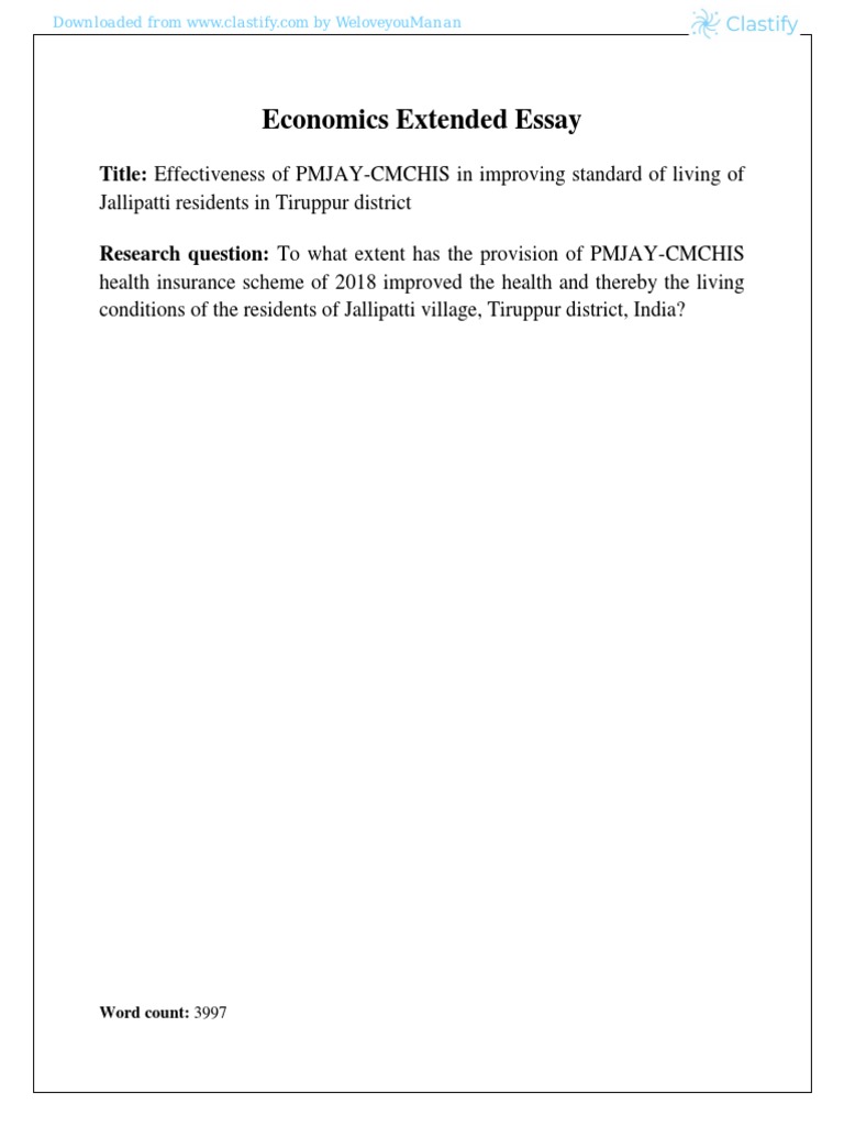 Economics Extended Essay: Title: Effectiveness of PMJAY-CMCHIS in ...