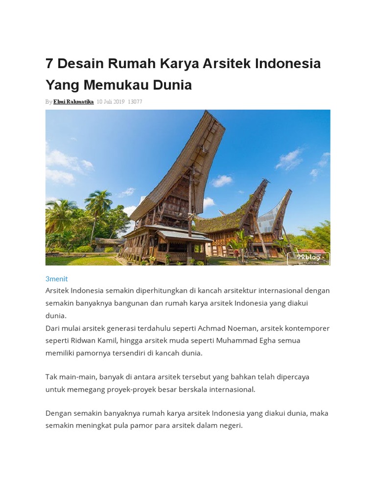 7 Desain Rumah Karya Arsitek Indonesia Yang Memukau Dunia Pdf