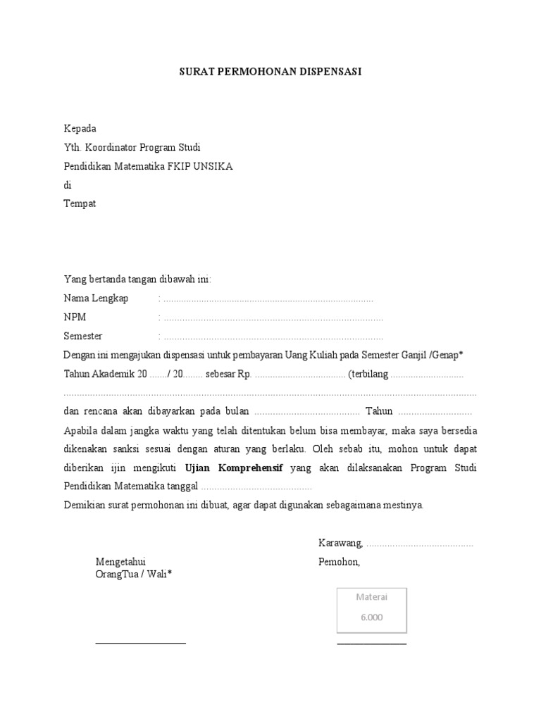 Surat Dispensasi Ukt | PDF