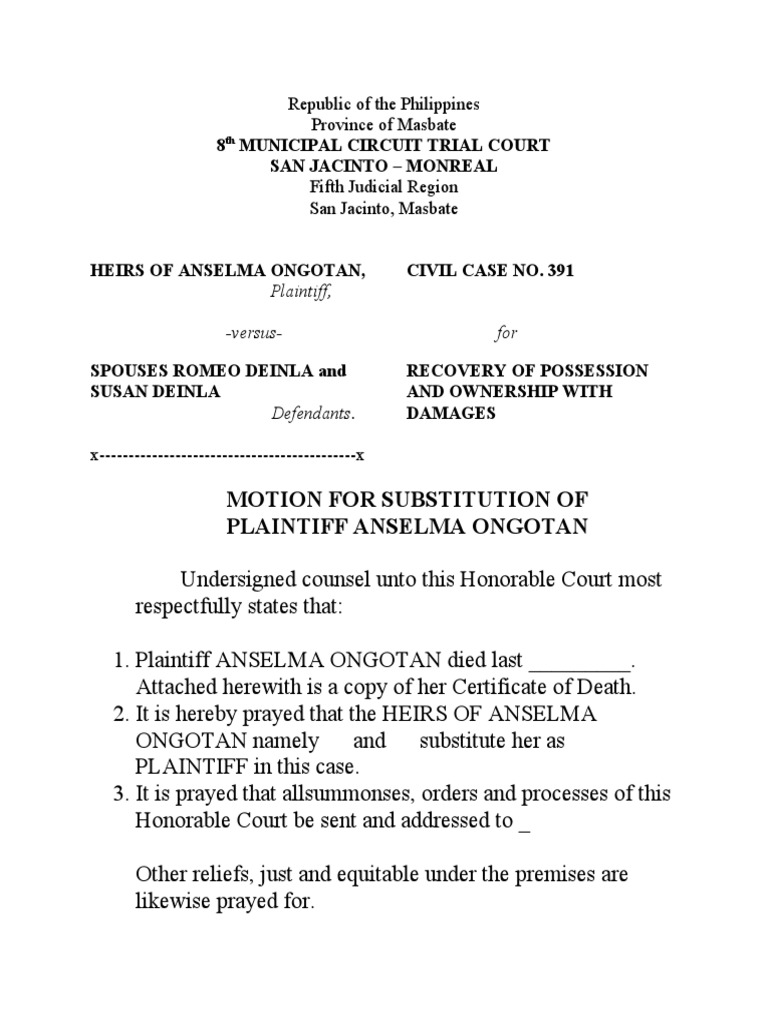 Motion For Substitution | PDF