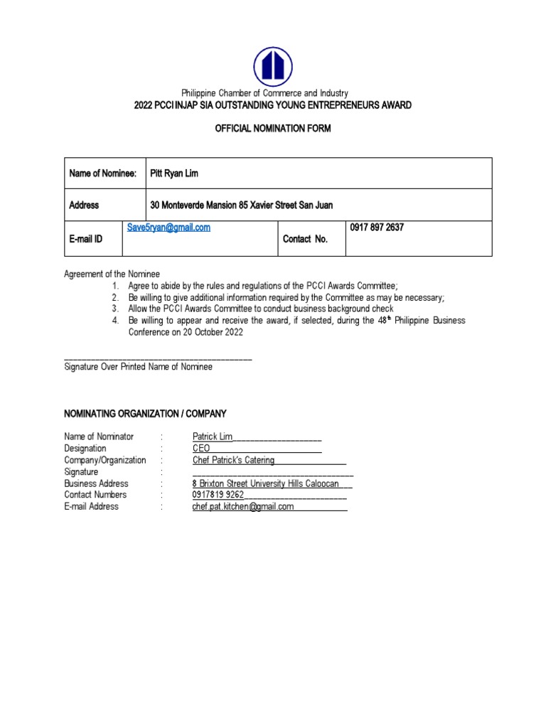 Nomination Form | PDF | Business | Economies