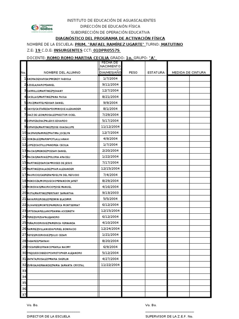 Formato de Peso y Talla Escolar | PDF