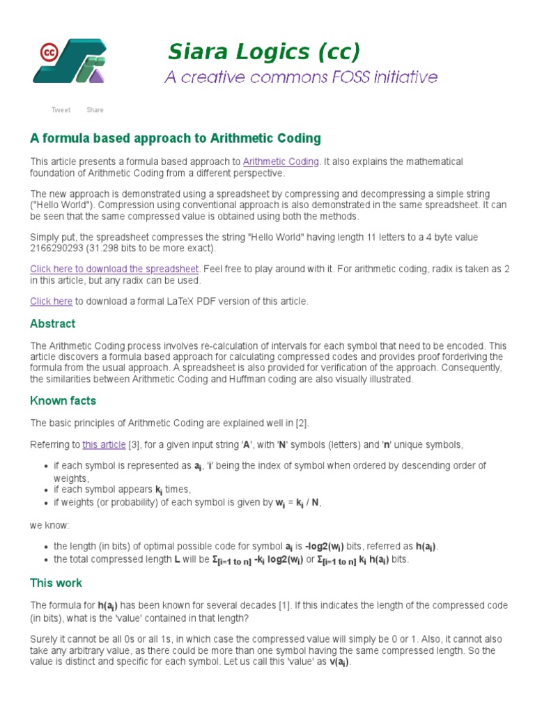 A Formula Based Approach To Arithmetic Coding | PDF | Spreadsheet ... A Formula Based Approach To Arithmetic Coding | PDF | Spreadsheet ...