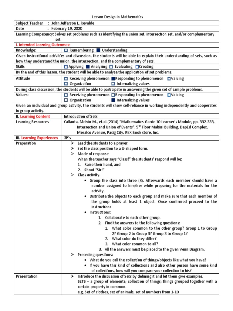 Teaching Demo LP | PDF | Learning | Set (Mathematics)