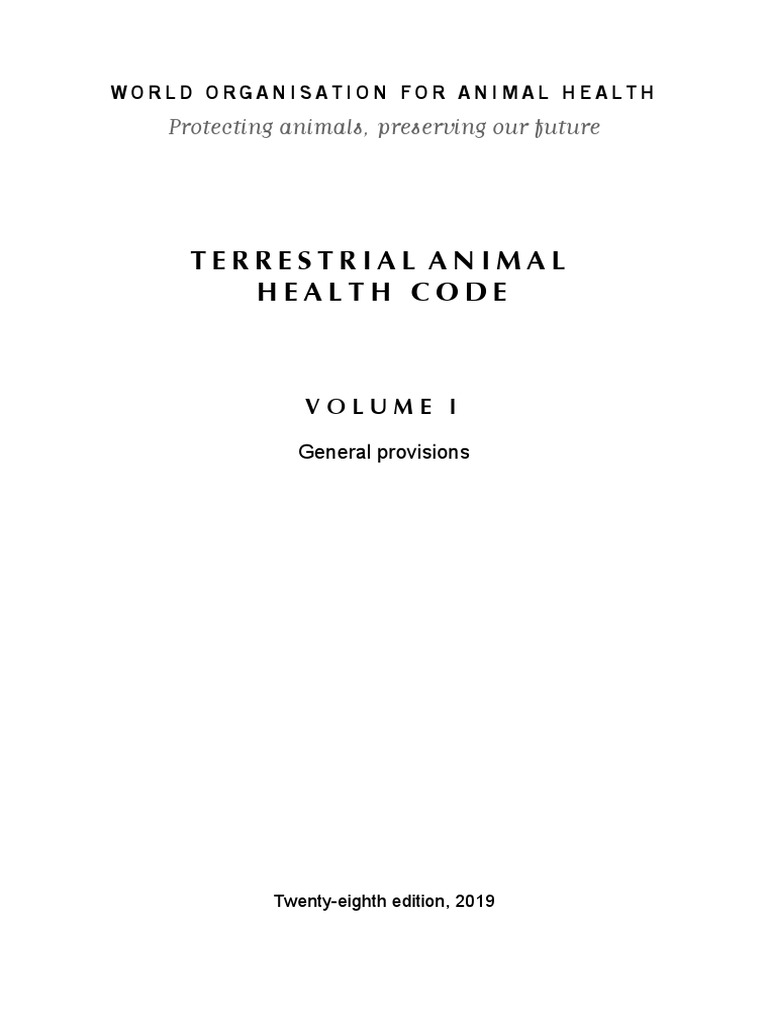The OIE Terrestrial Animal Health Code Volume 1 | PDF | Infection ...