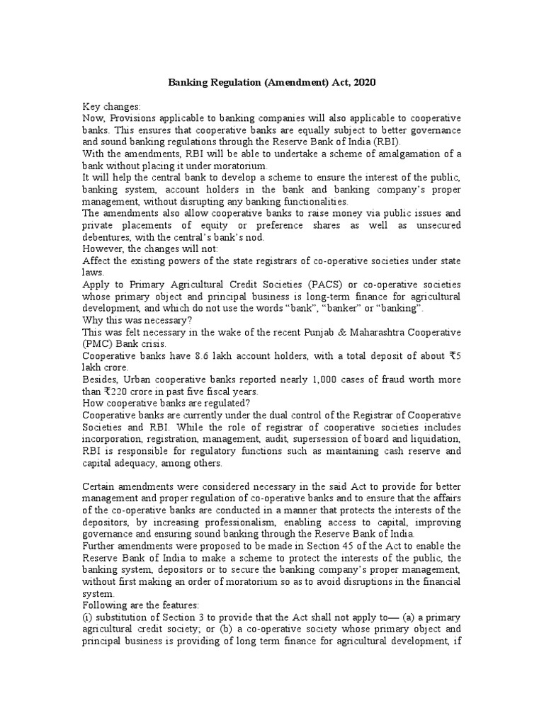 Amendment | PDF | Banks | Reserve Bank Of India