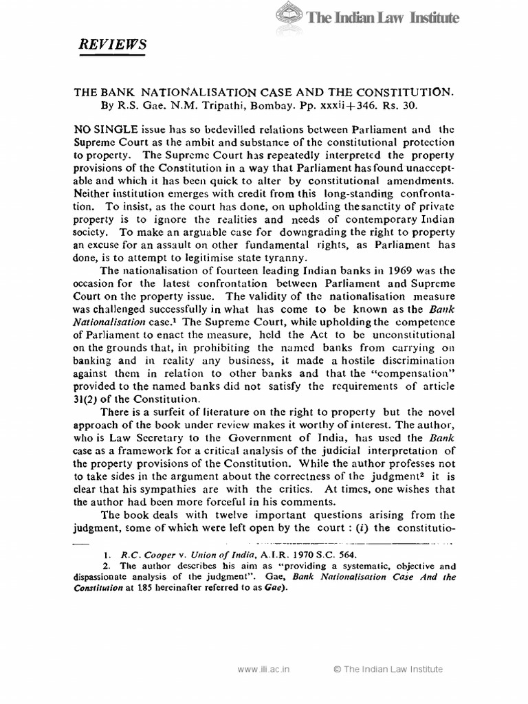 The Bank Nationalisation Case and The Constitution (165-170) | PDF ...