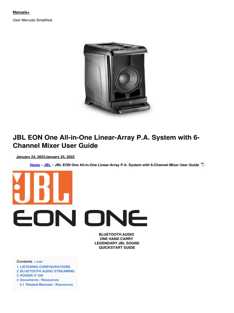 Eon One All in One Linear Array P A System With 6 Channel Mixer Manual | PDF | Bluetooth ...