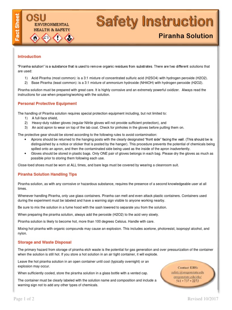Piranha Solution Si | PDF | Hydrogen Peroxide | Chemistry