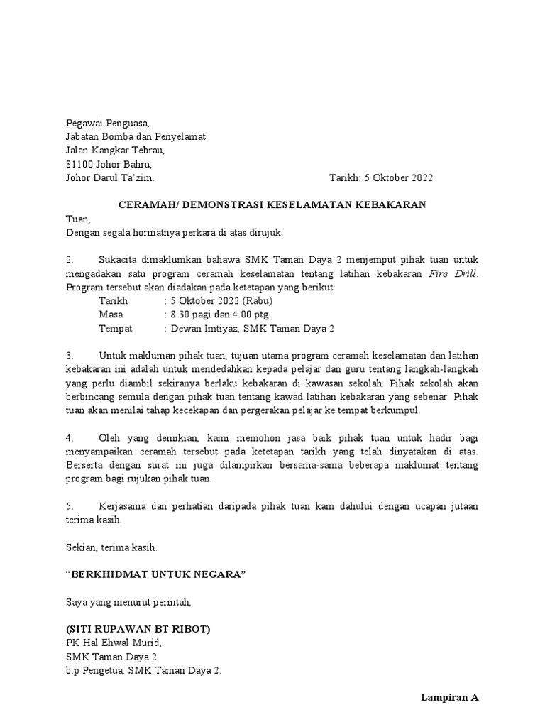 Surat Mohon Latihan Kebakaran 2 | PDF