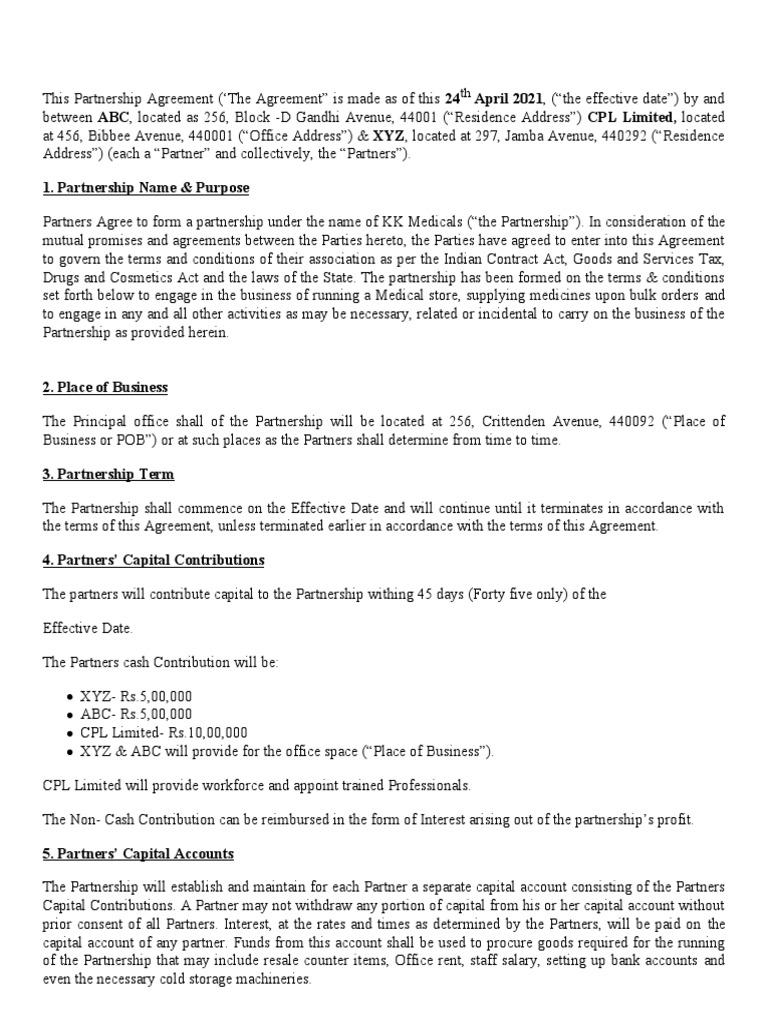 KK Medicals Partnership Agreement | PDF | Liquidation | Partnership