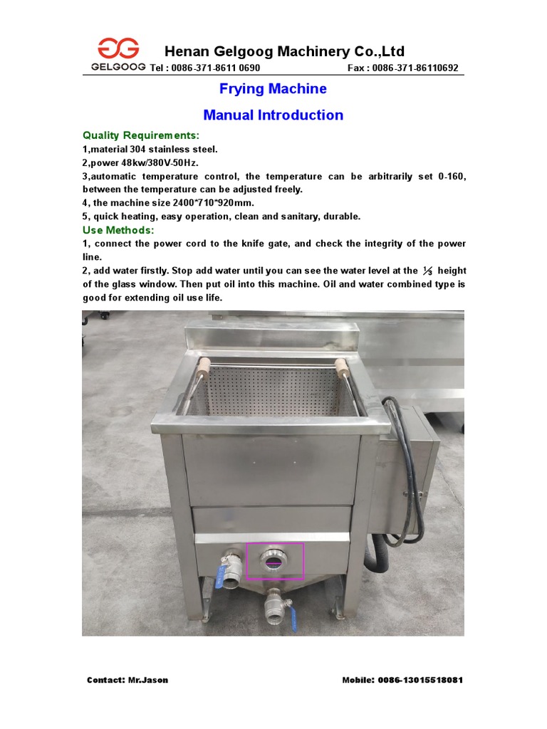 Frying Machine User Guide | PDF | Water | Manufactured Goods