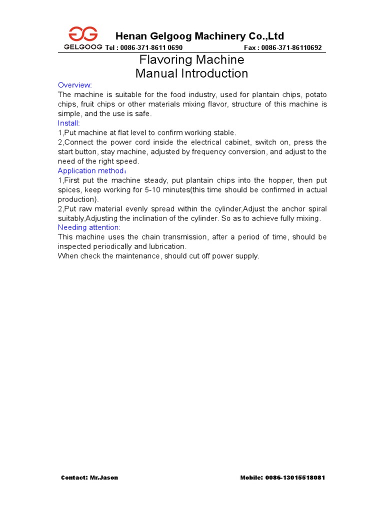 4 Manual Introduction of Flavoring Machine | PDF