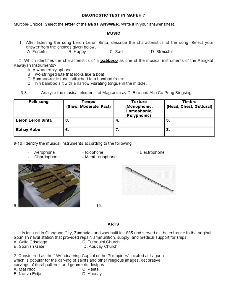 Diagnostic Test Mapeh 7 | PDF | Track And Field | Mental Health