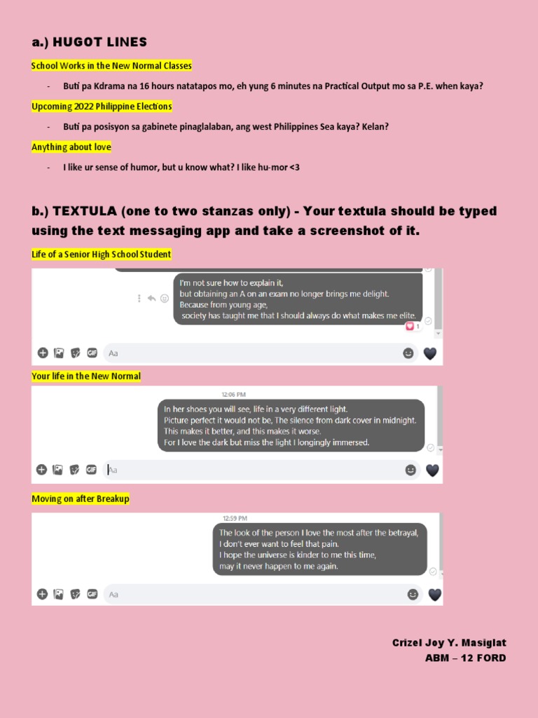 Hugot Lines for Students in School | PDF