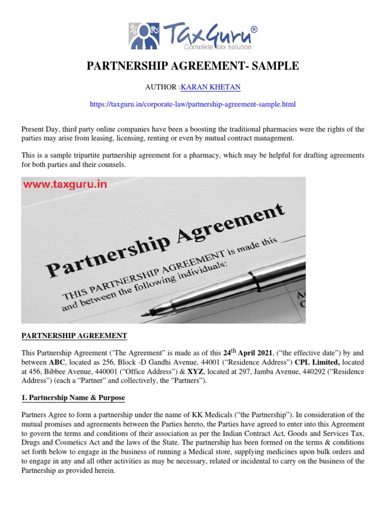 Partnership Agreement - Sample - Taxguru - in | PDF | Liquidation ...