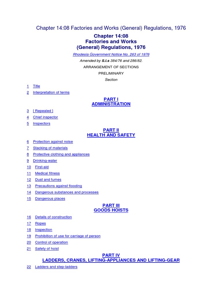 Factories Works Act - General Regulations | Download Free PDF | Crane ...