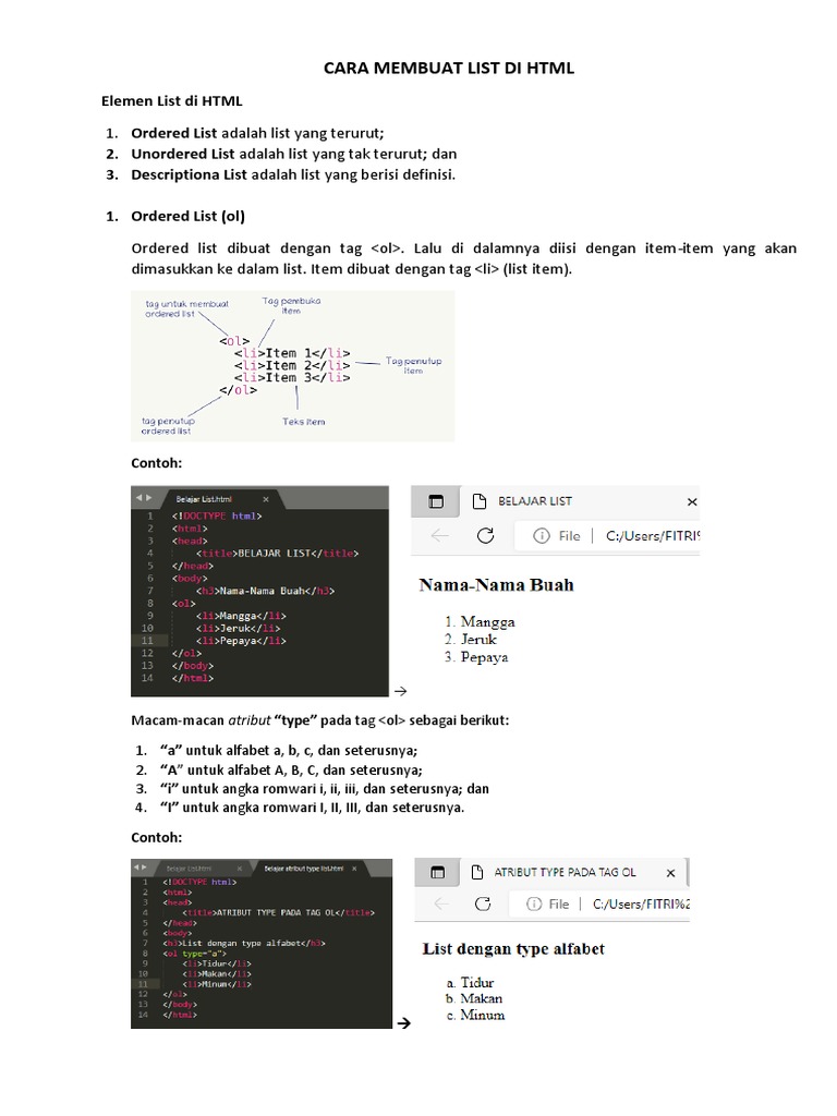 Panduan Lengkap Membuat List di HTML | PDF