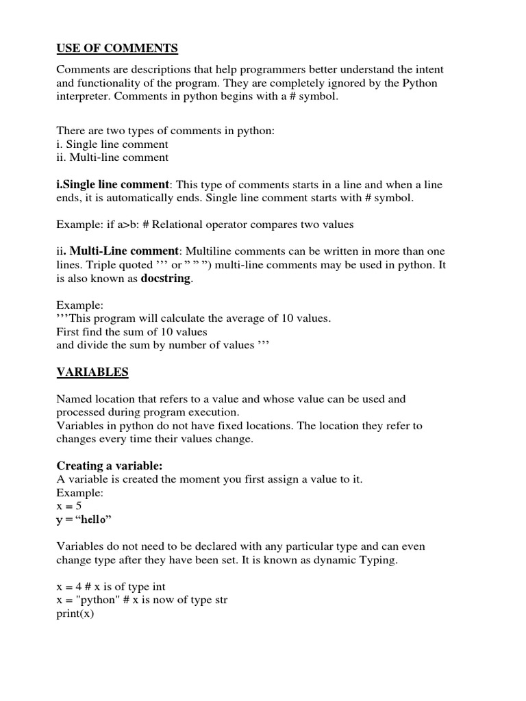 Comment Variable and Data Types | PDF | Variable (Computer Science) | Data Type