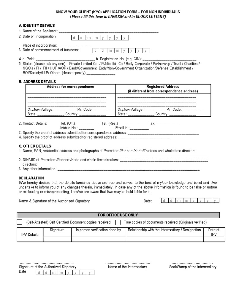 Non-Individual KYC Application Form | PDF