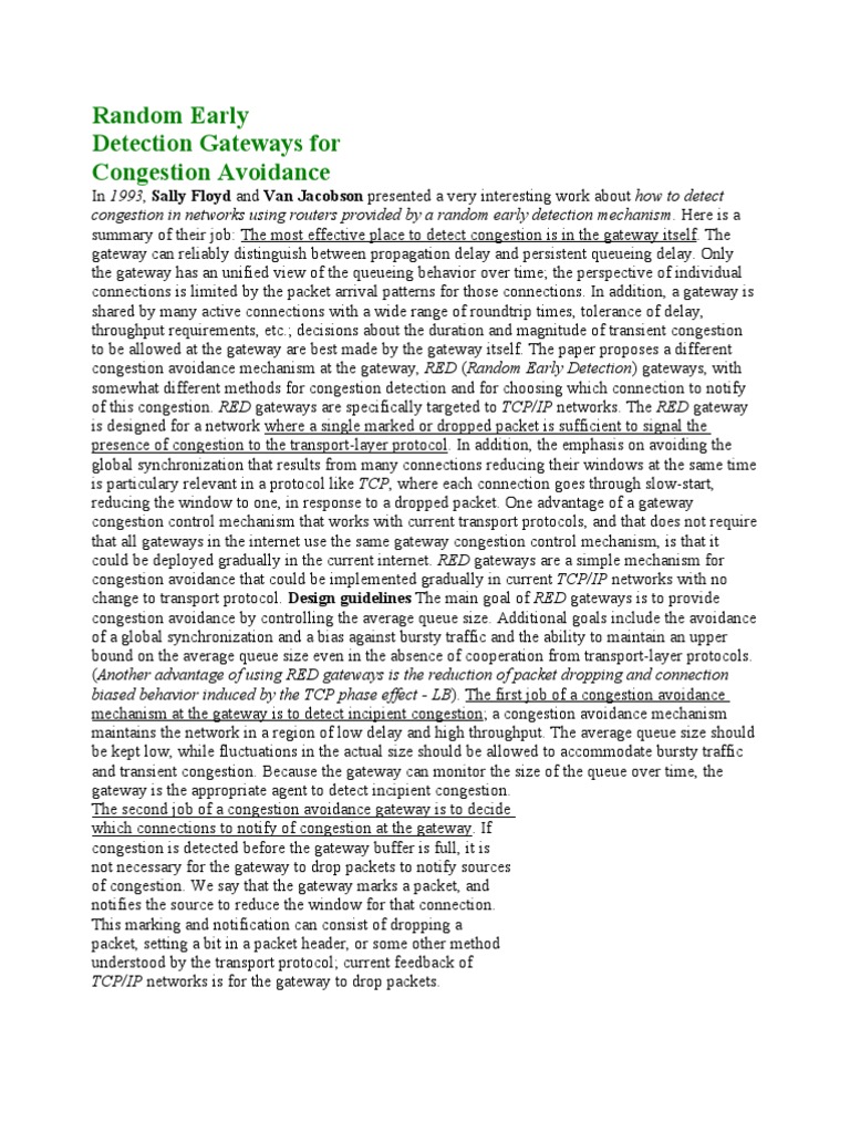 Random Early Detection Gateways For Congestion Avoidance Pdf
