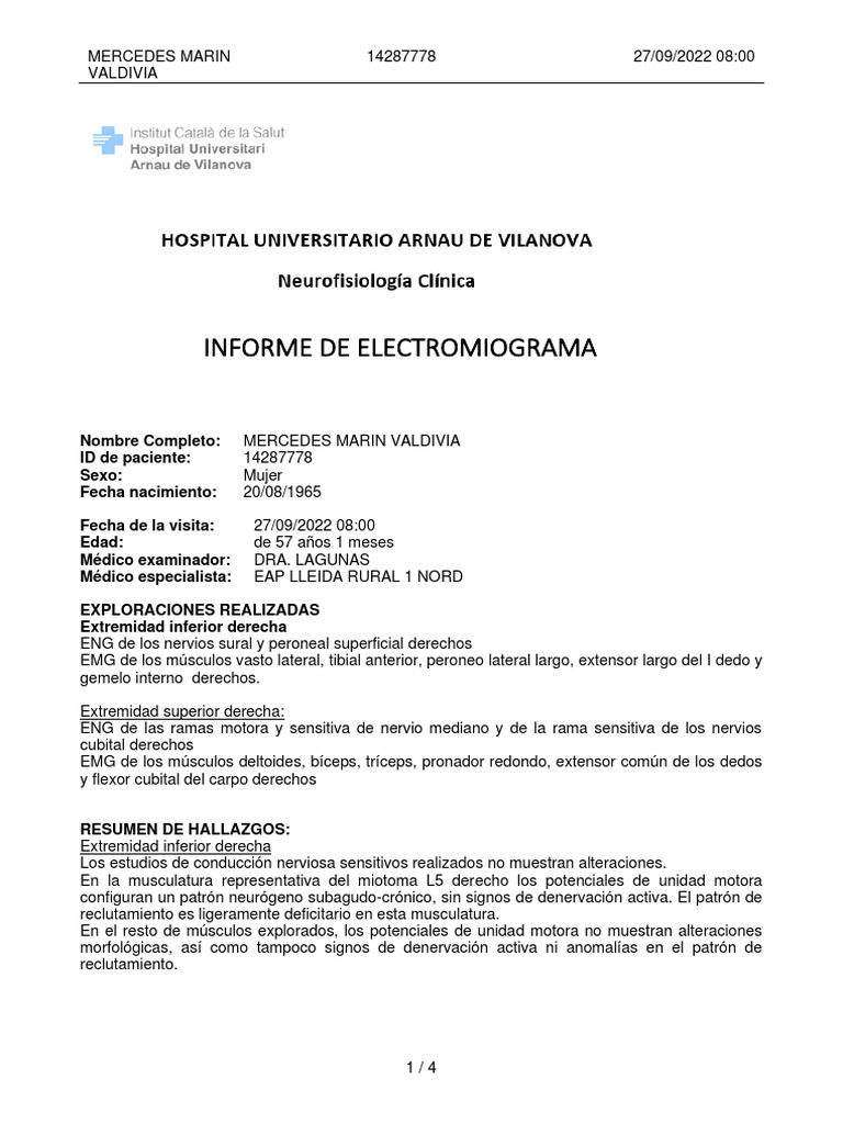 Informe de Electromiograma | PDF | Electromiografia | Codo