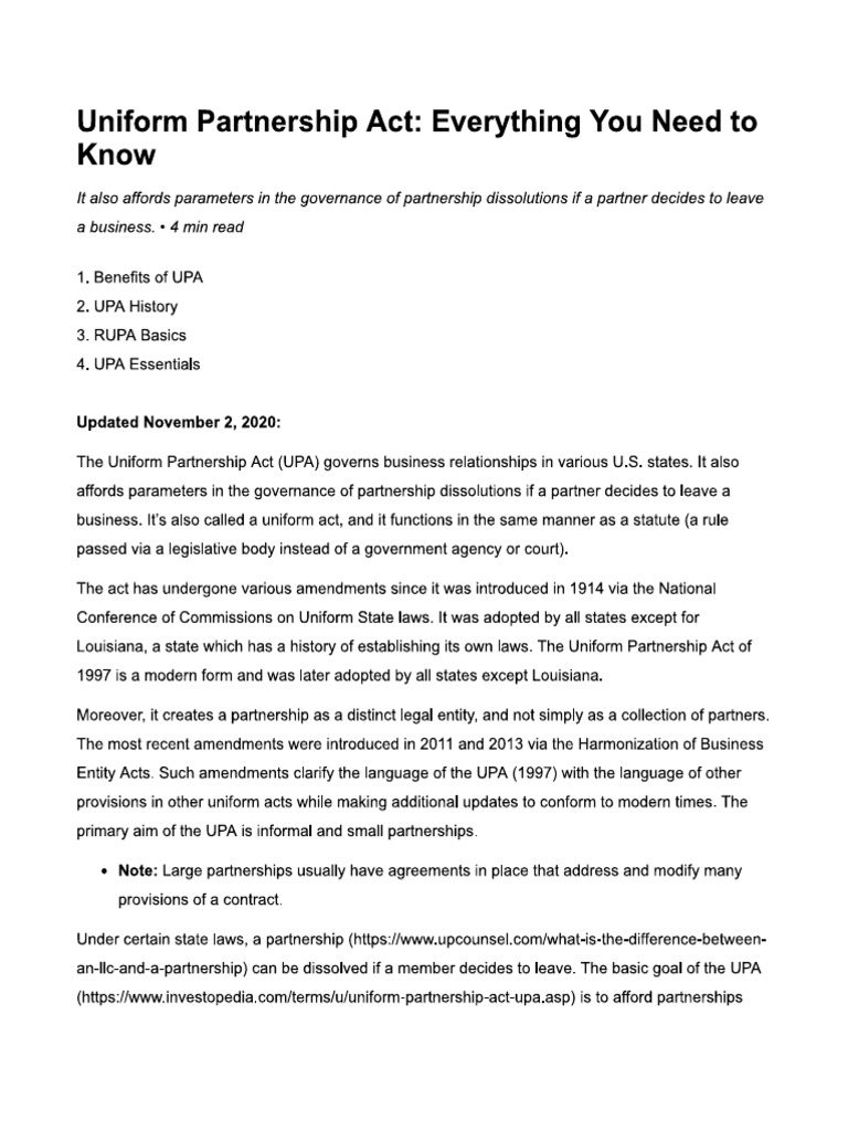 Uniform Partnership Act | PDF