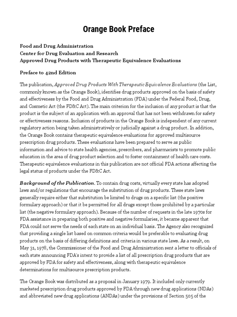 Orange Book Preface - FDA | PDF | Food And Drug Administration | Topical Medication