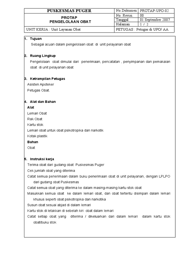 Protap-UPO-02 Pengelolaan Obatdi Pel Obat | PDF