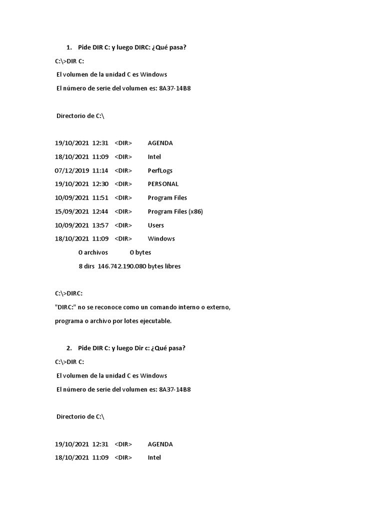 Ejercicio Ms-Dos | PDF | Archivo de computadora | Arquitectura de Computadores
