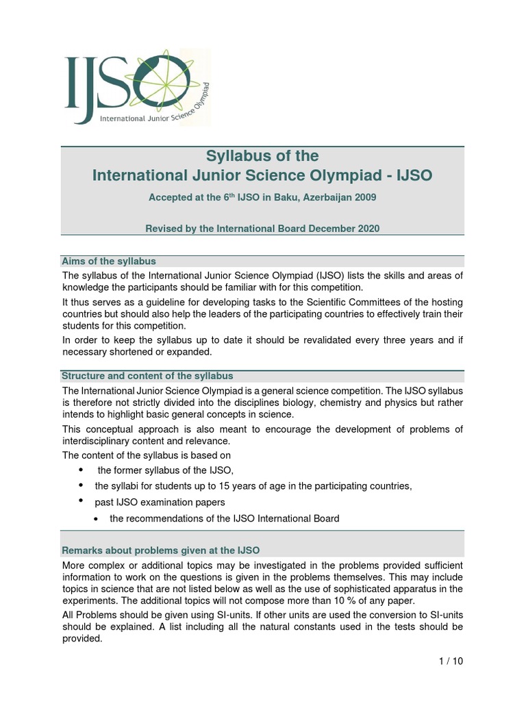 IJSO Syllabus 2020 Update Corrected Version | PDF | Chemical Equilibrium | Chemical Reactions