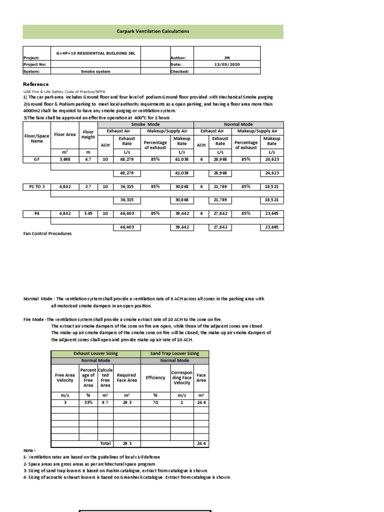 Carpark Ventilation Calculations | PDF | Ventilation (Architecture) | Electrical Engineering