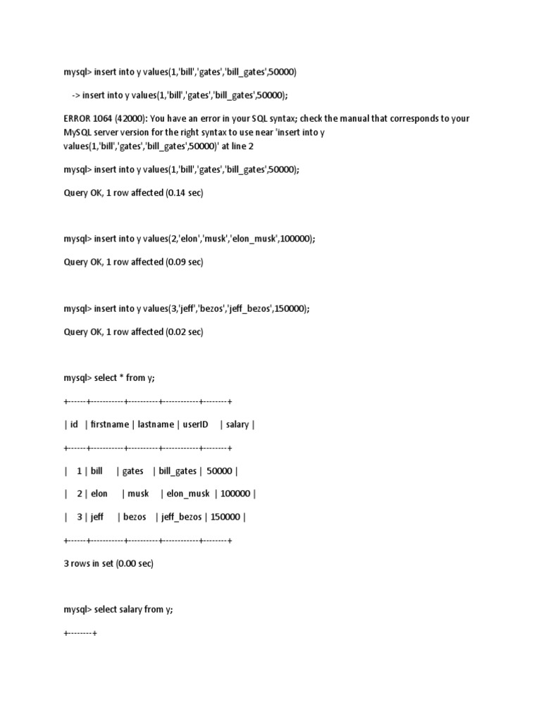 Exploring SQL queries and operations on sample employee data stored in ...