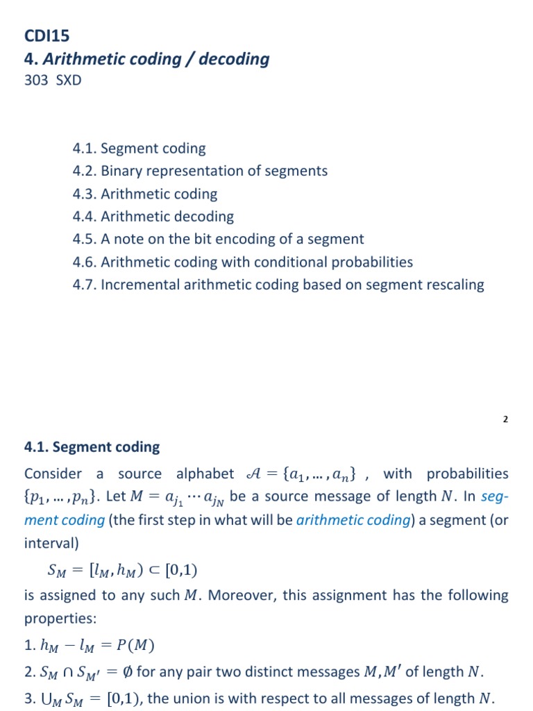 CDI15-04 - Arithmetic Coding | PDF | Code | Bit CDI15-04 - Arithmetic Coding | PDF | Code | Bit